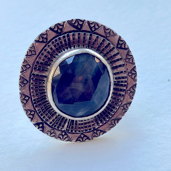 Jewelry | Large Vintage Faceted Sapphire Gem In Wide Engraved Silver ...